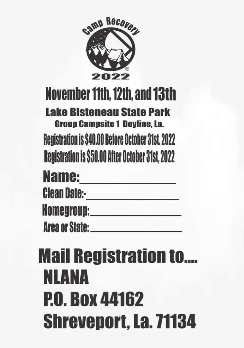 Camp Recovery 2022 – Bayou Recovery Area of Narcotics Anonymous
